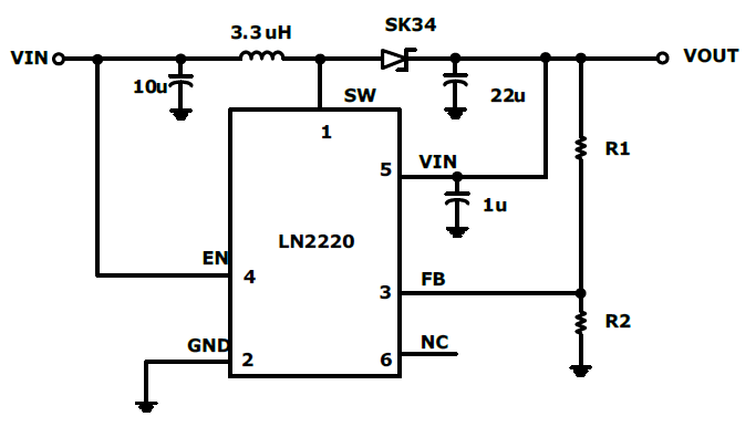 LN2220芯片5V1A高效率DC-DC升压芯片