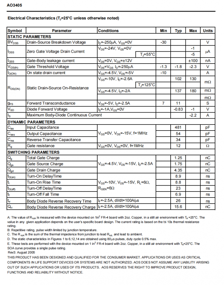 AO3405 TO-236 P通道增强模场效应晶体管