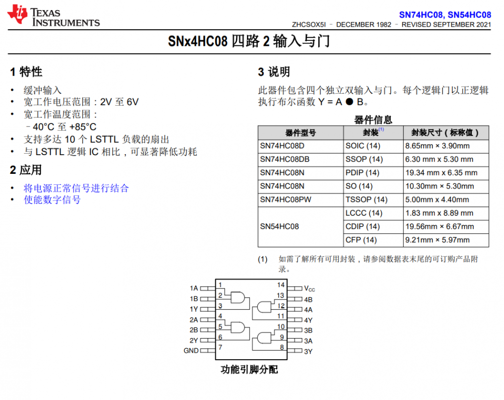 74HC08 SN74HC08D SOP-14四路2输入与非门逻辑IC芯片集成电路