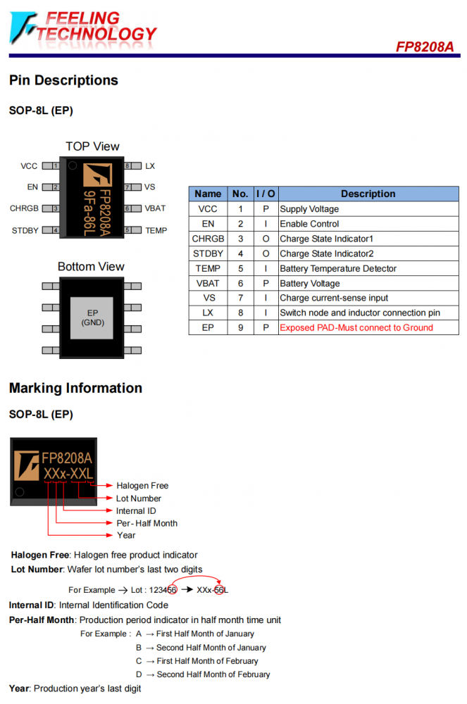 FP8208AXR-G1 SOP-8L(EP) 3.5A同步开关模式的锂离子电池充电器