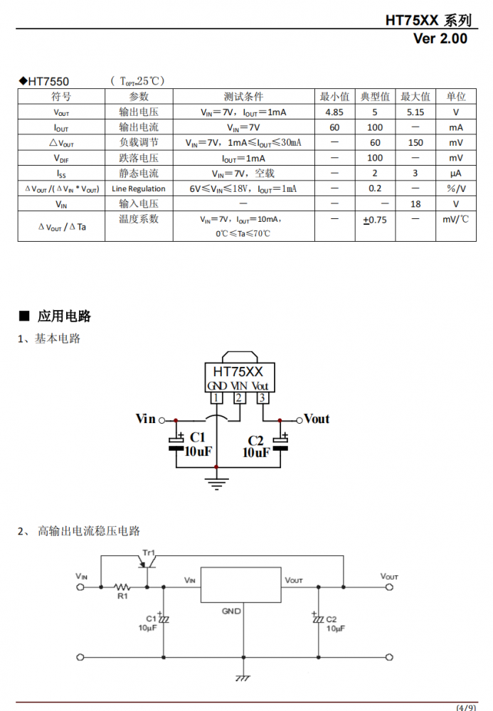 HT7533 SOT89-3 CMOS工艺低功耗高压LDO线性稳压器